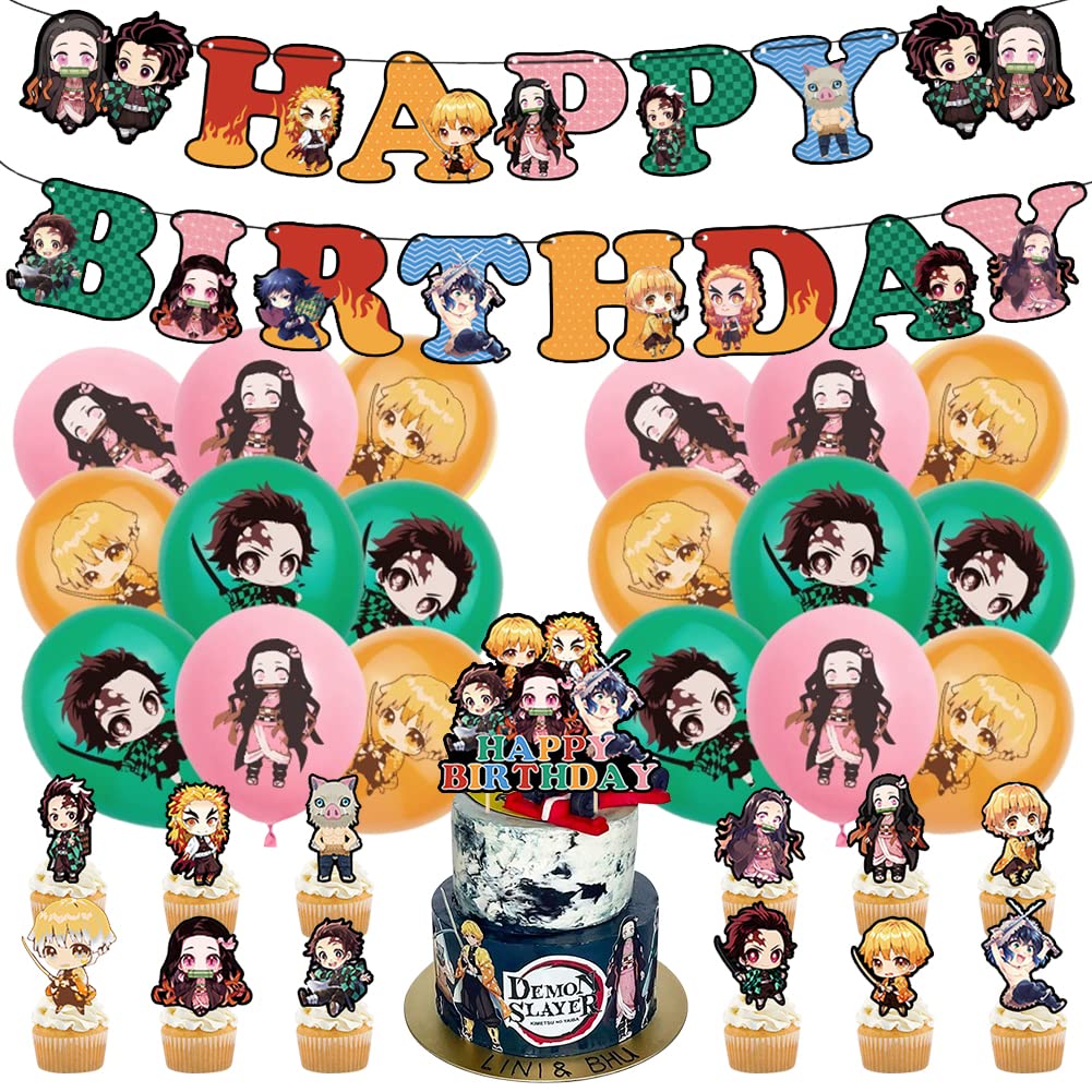 Buy Hilloly Demon Slayer Birthday Decoration Set 32 Pieces Anime Theme ...