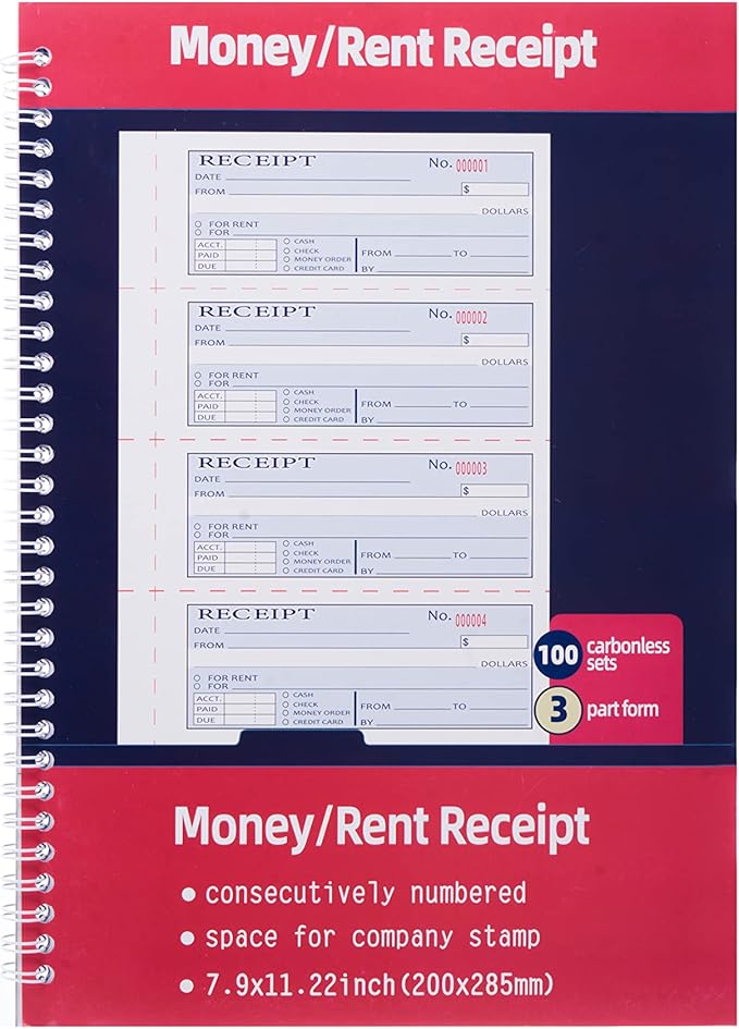 Amazon.com : Single Book,Money Rent Receipt Book,7.9x11.22 Inches 3 ...