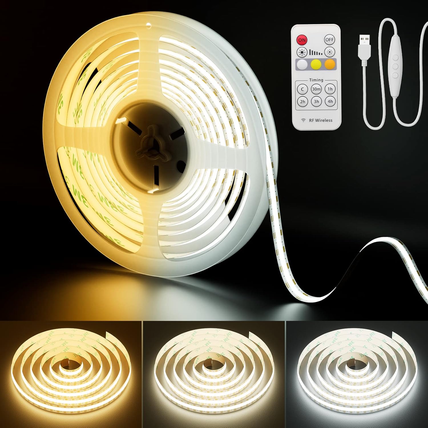 Amazon.com: PAUTIX 5V USB CCT Tunable COB LED Strip Lights 6.56ft/2m ...