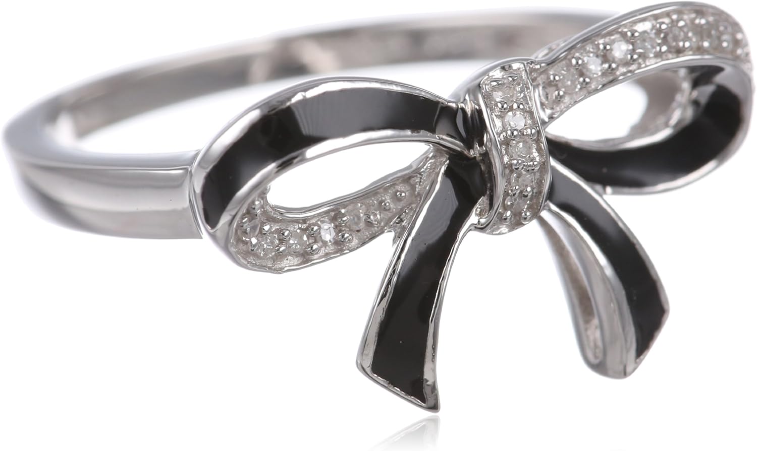 Amazon.com: Amazon Essentials Sterling Silver Black Enamel Bow Diamond ...
