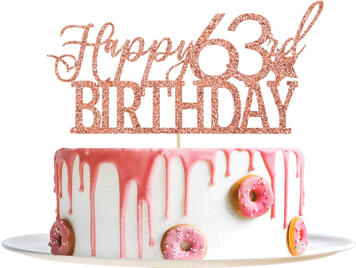 Amazon.com: Rose Gold Glitter Happy 63rd Birthday Cake Topper - Hello ...