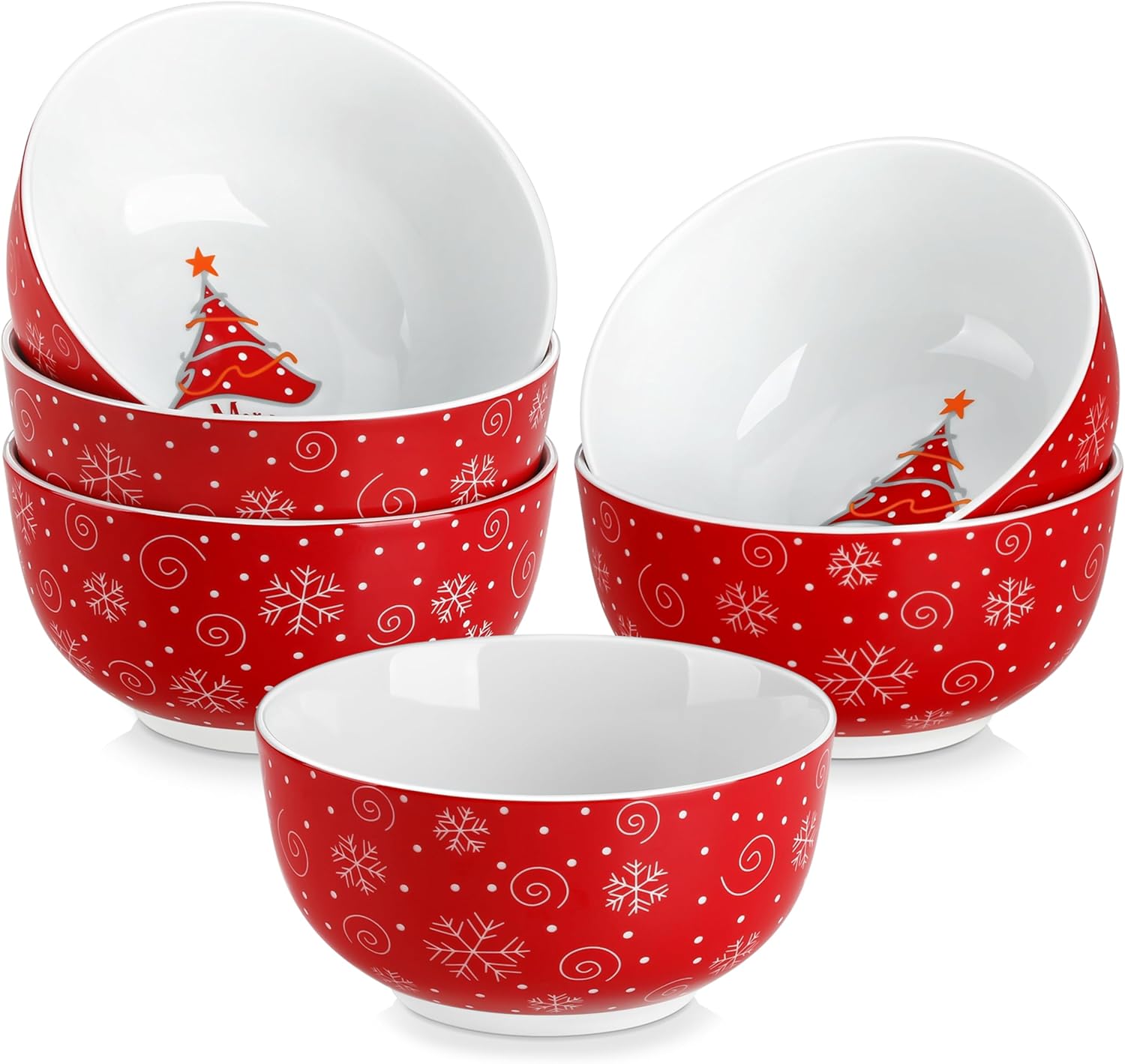 Amazon.com: VEWEET Christmas Cereal Bowls Set of 6, 24 OZ Soup Bowls for Kitchen, Ceramic Bowls ...
