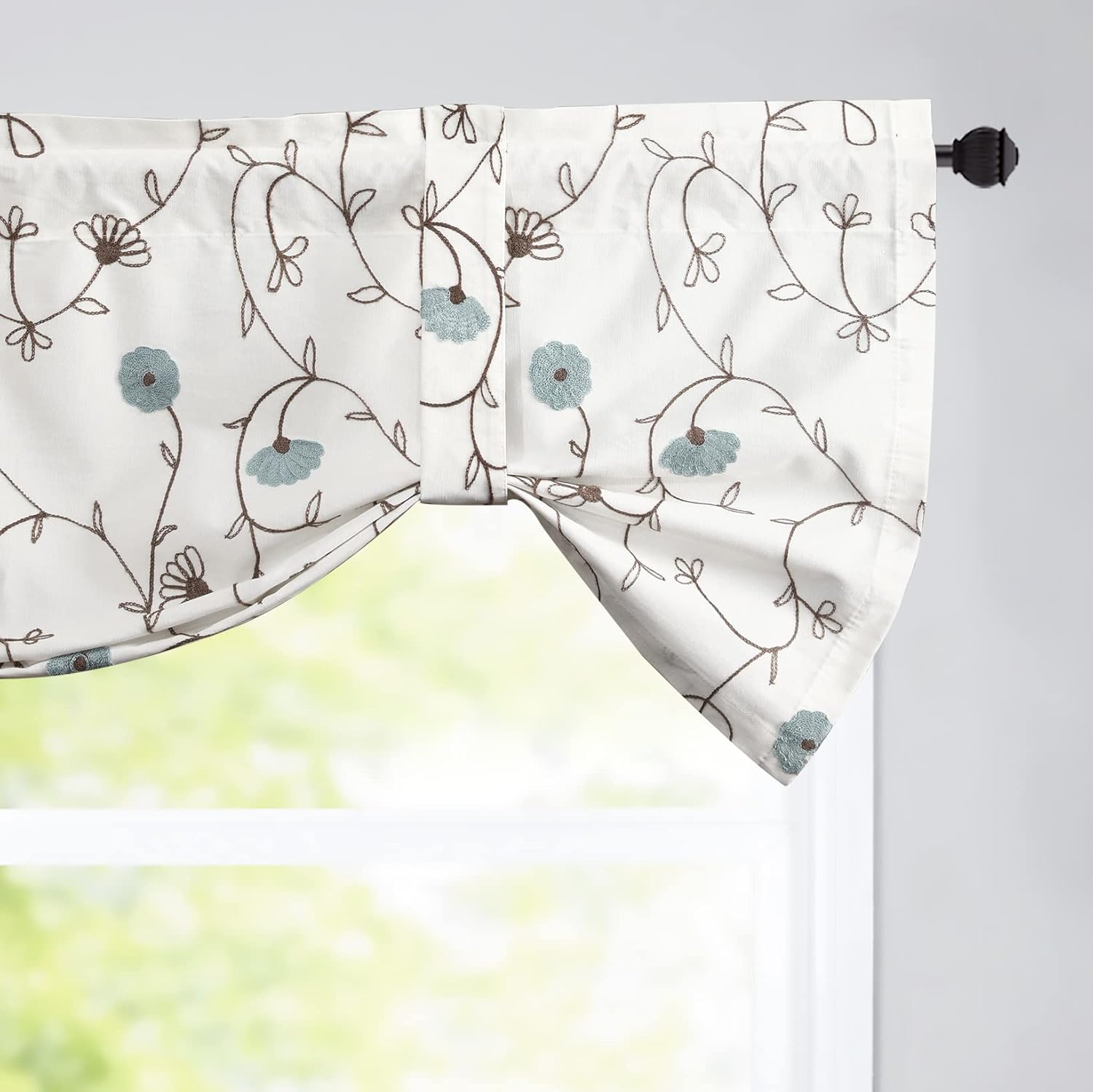 Amazon.com: VOGOL Tie Up Valances for Windows Kitchen, Blue Floral ...