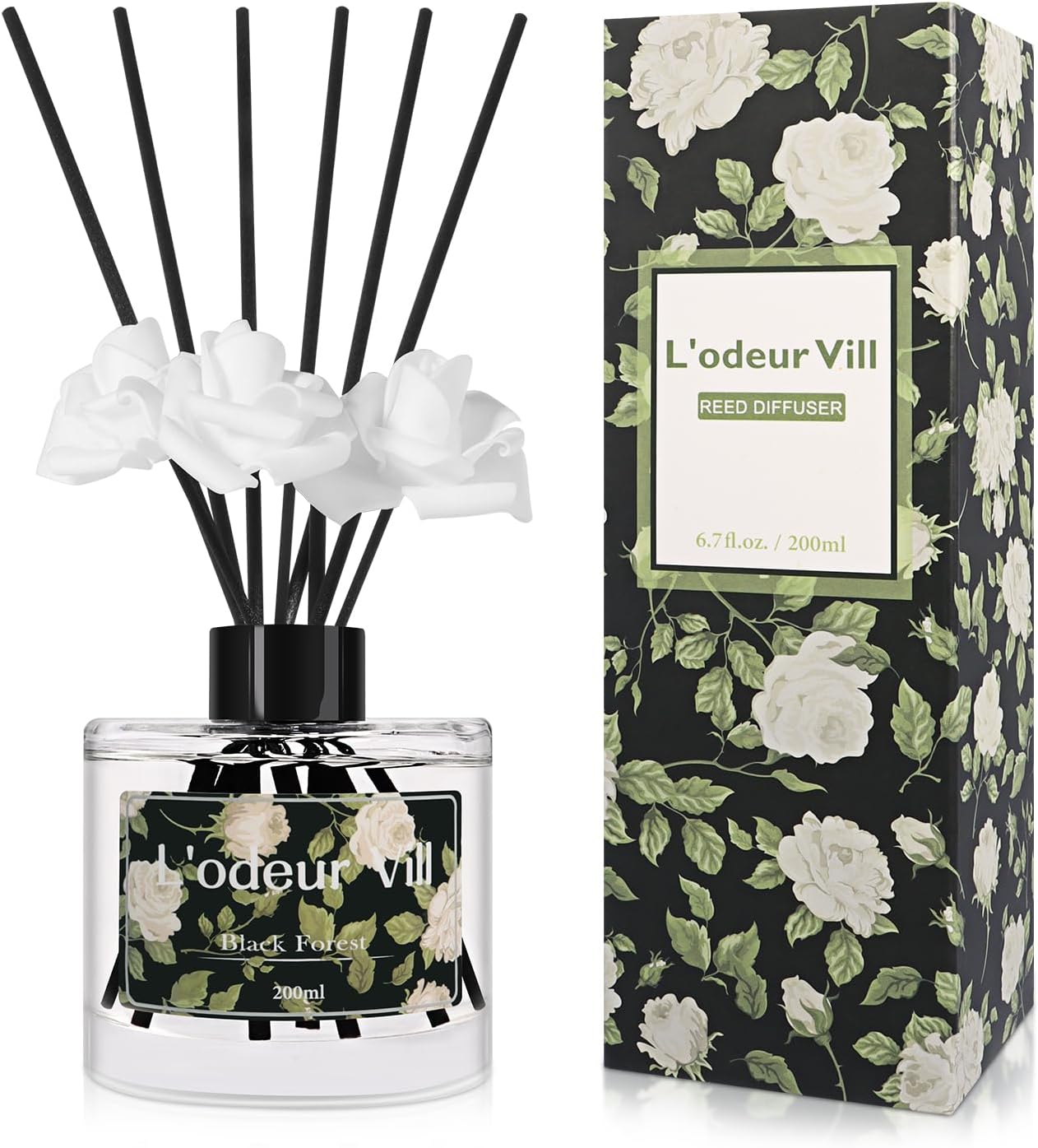 Amazon.com: L'odeur Vill Reed Diffuser Set, 6.7 oz Black Forest Scented ...
