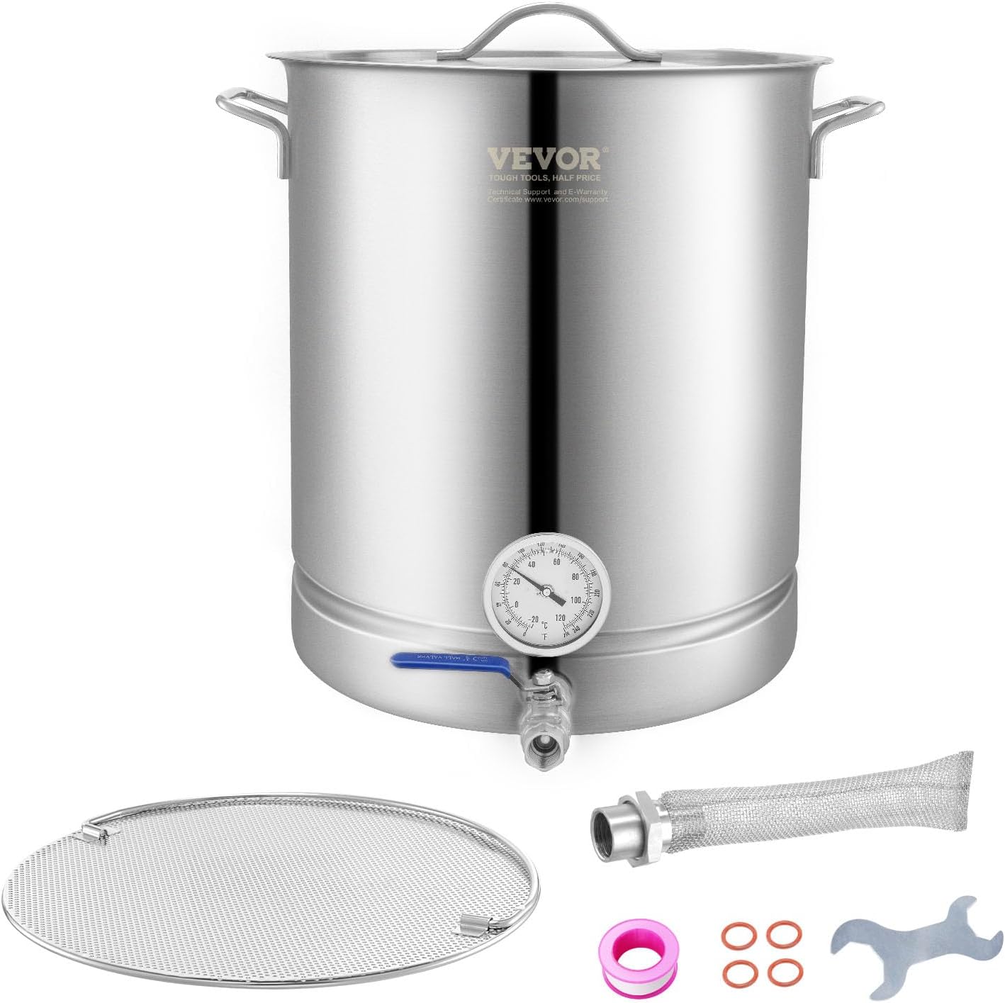 Amazon.com: VEVOR Brew Kettle 5 Gal, Brewing Pot Stainless Steel, Brew ...