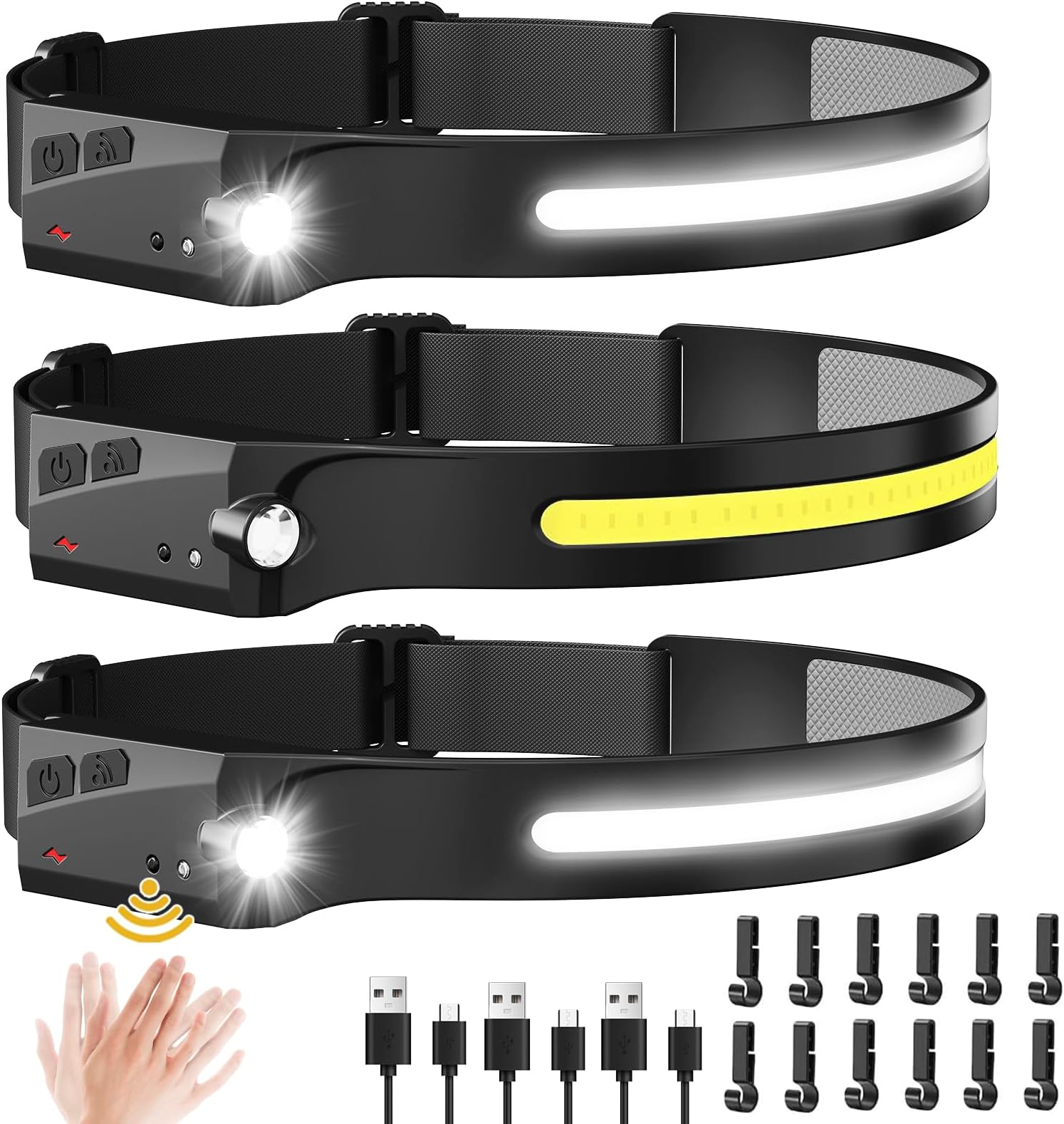 Amazon.com: Rechargeable Headlamp 3PCS, LED HeadLamp Flashlight with ...