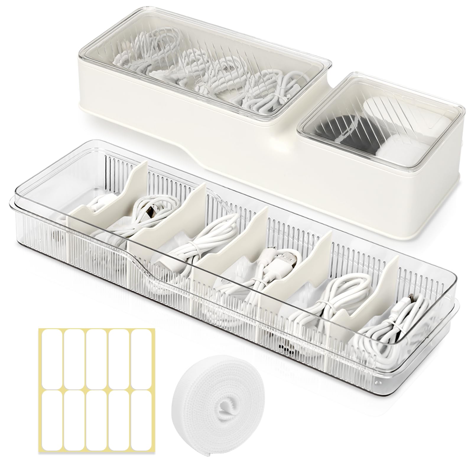 FYY Double Layer Cable Management Box - Cord Charger Storage with Lid ...