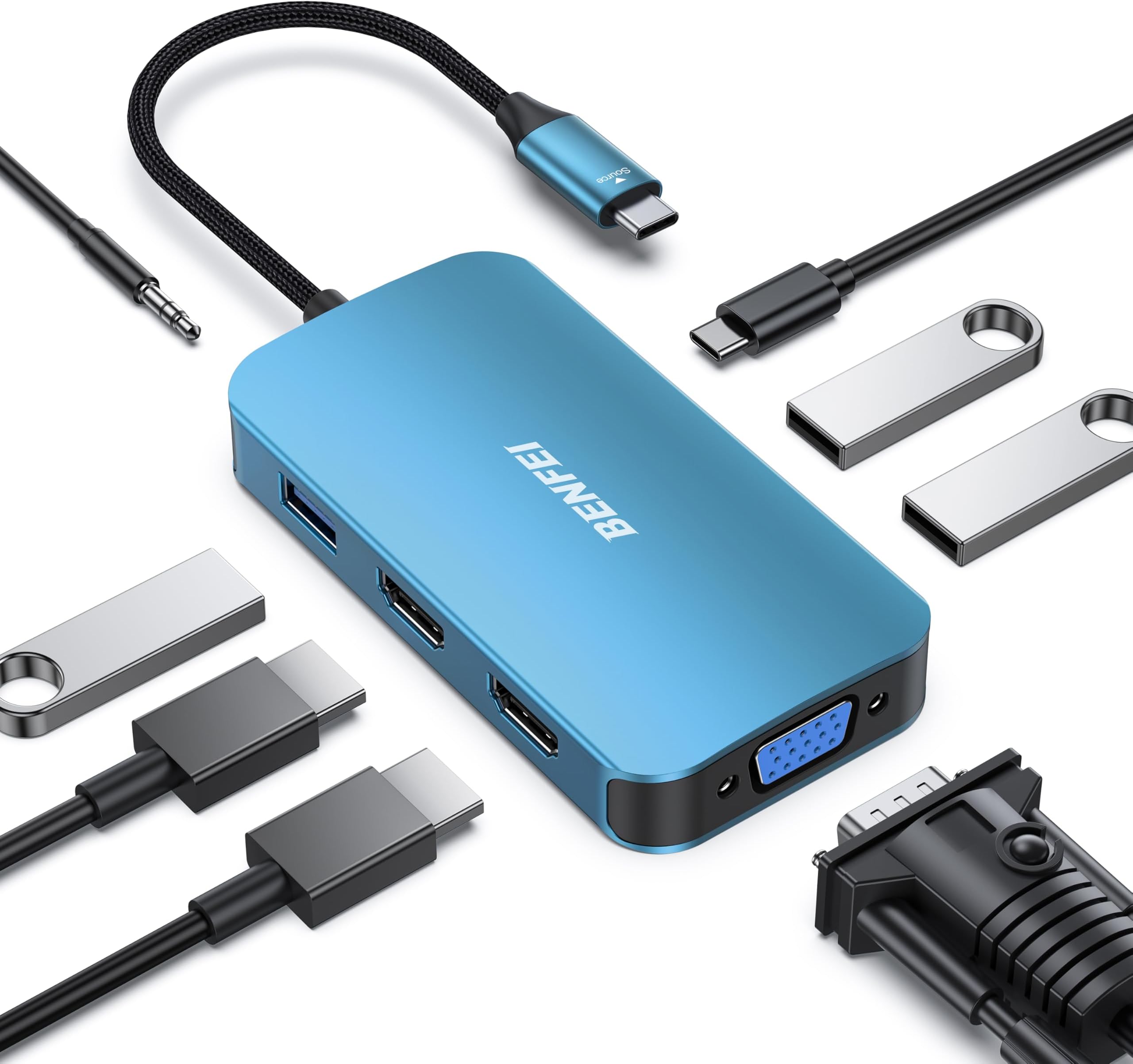 BENFEI USB C HUB 4in1,USB C Multiport-Adapter mit 4K HDMI/ 1080P VGA ...