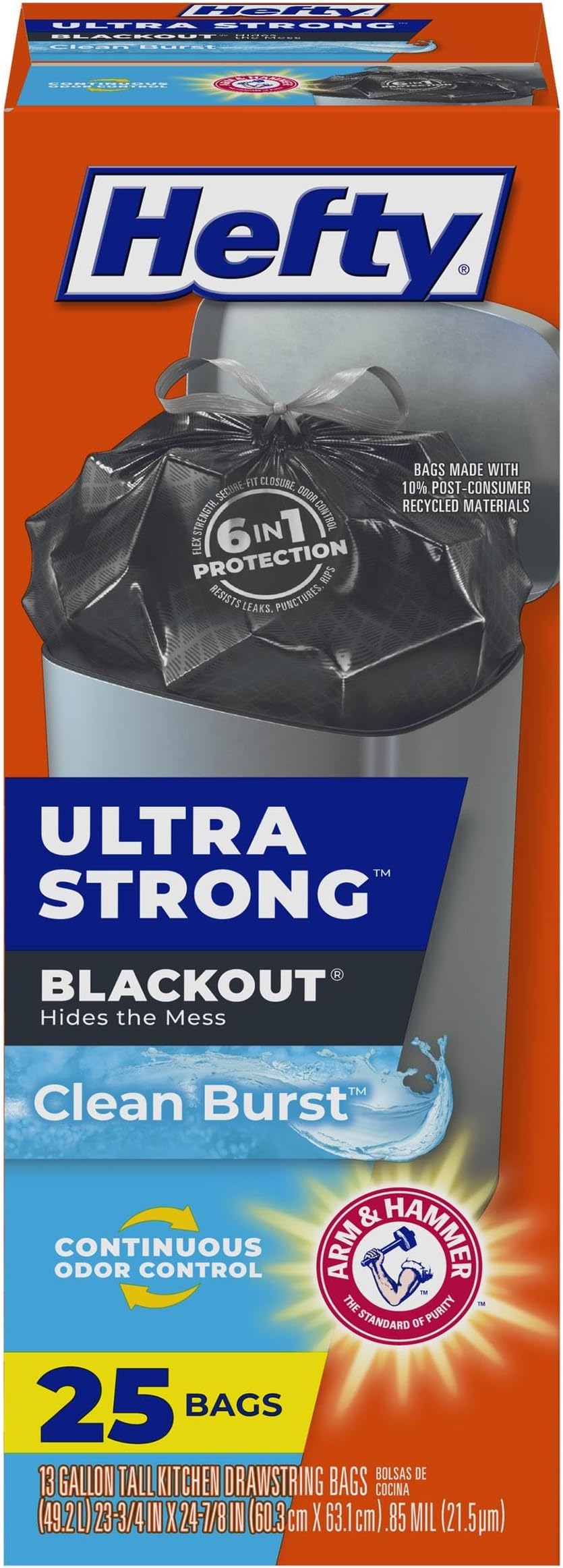 Amazon.com: Hefty Ultra Strong Tall Kitchen Trash Bags, Blackout, Clean Burst, 13 Gallon 25 ...
