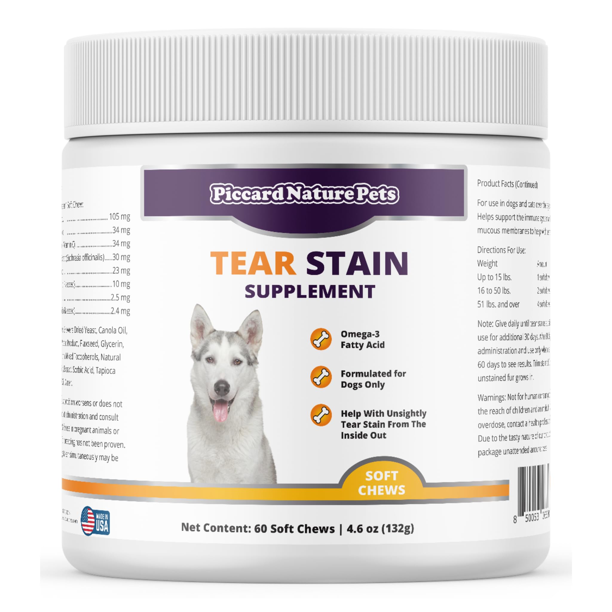 Amazon.com : PiccardNaturePets Tear Stain Supplement with Lutein for ...