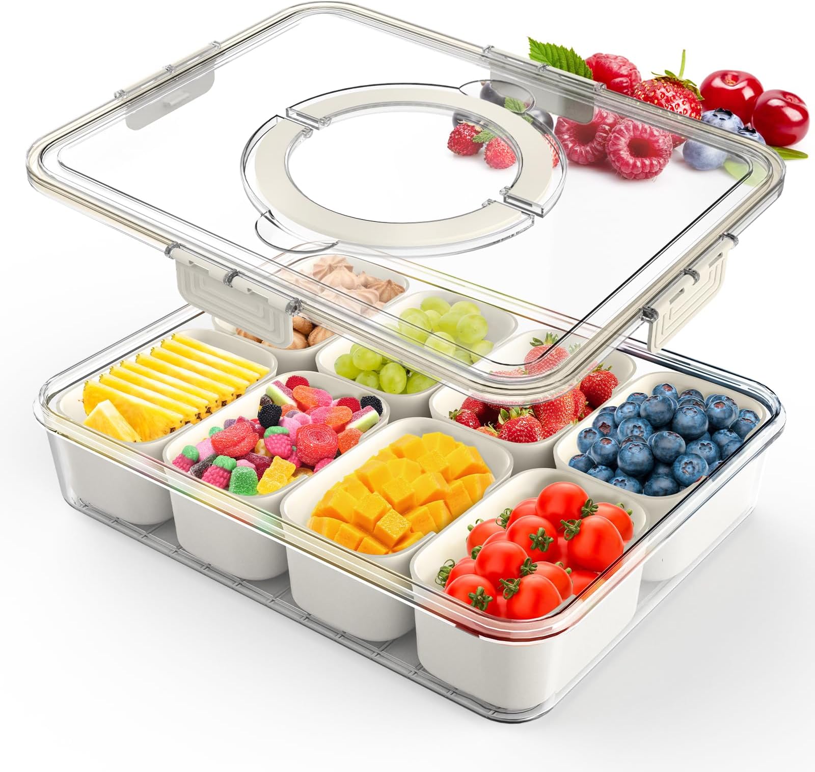 Amazon.com | biosp Clear Divided Serving Tray with Lid and Handle ...