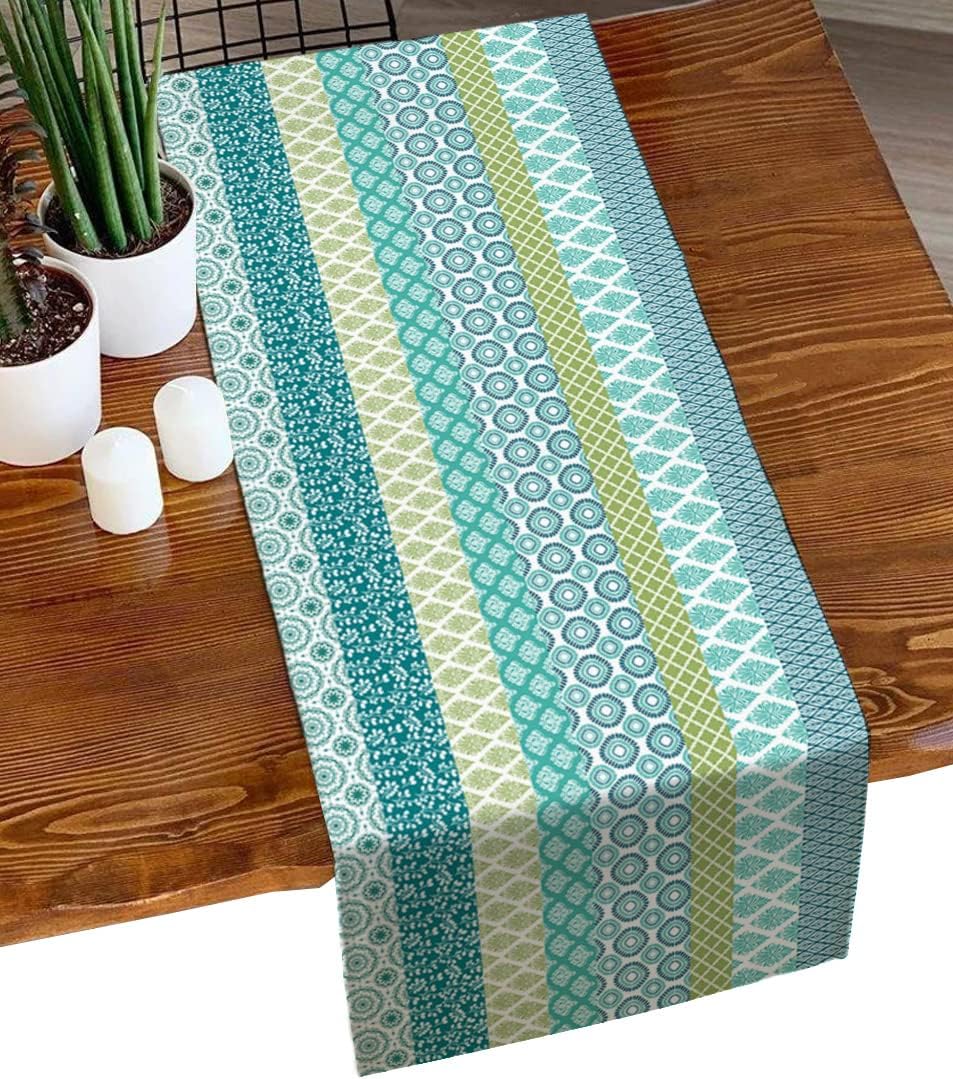 Amazon.com: Boho Table Runners Geometric Stripe Tribal Teal Short ...