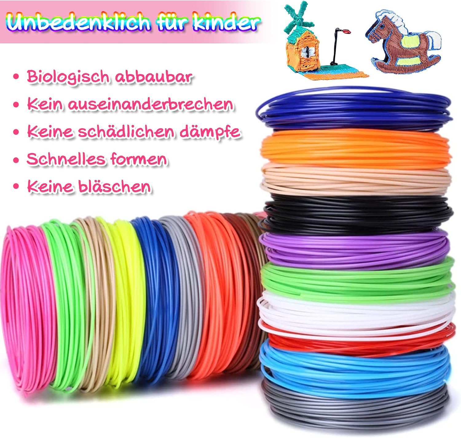 3D Pen PCL Filaments 5 m Each with 20 Colors, Zeng 1.75 mm 3D Pen ...