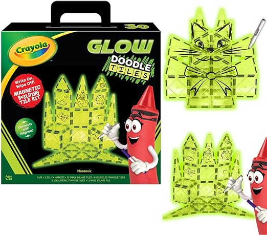 Amazon.com: CreateOn Crayola Glow Doodle Magentic Tiles - Magnetic ...