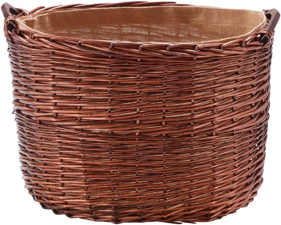 Wovenhill | Grey Wash Oval Wicker Log Basket | Large Jute Lined Storage ...