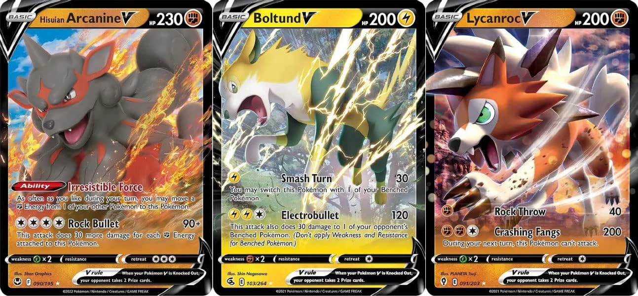 Amazon.com: Lycanroc V - Boltund V - Hisuian Arcanine V - Pokemon V - 3 ...