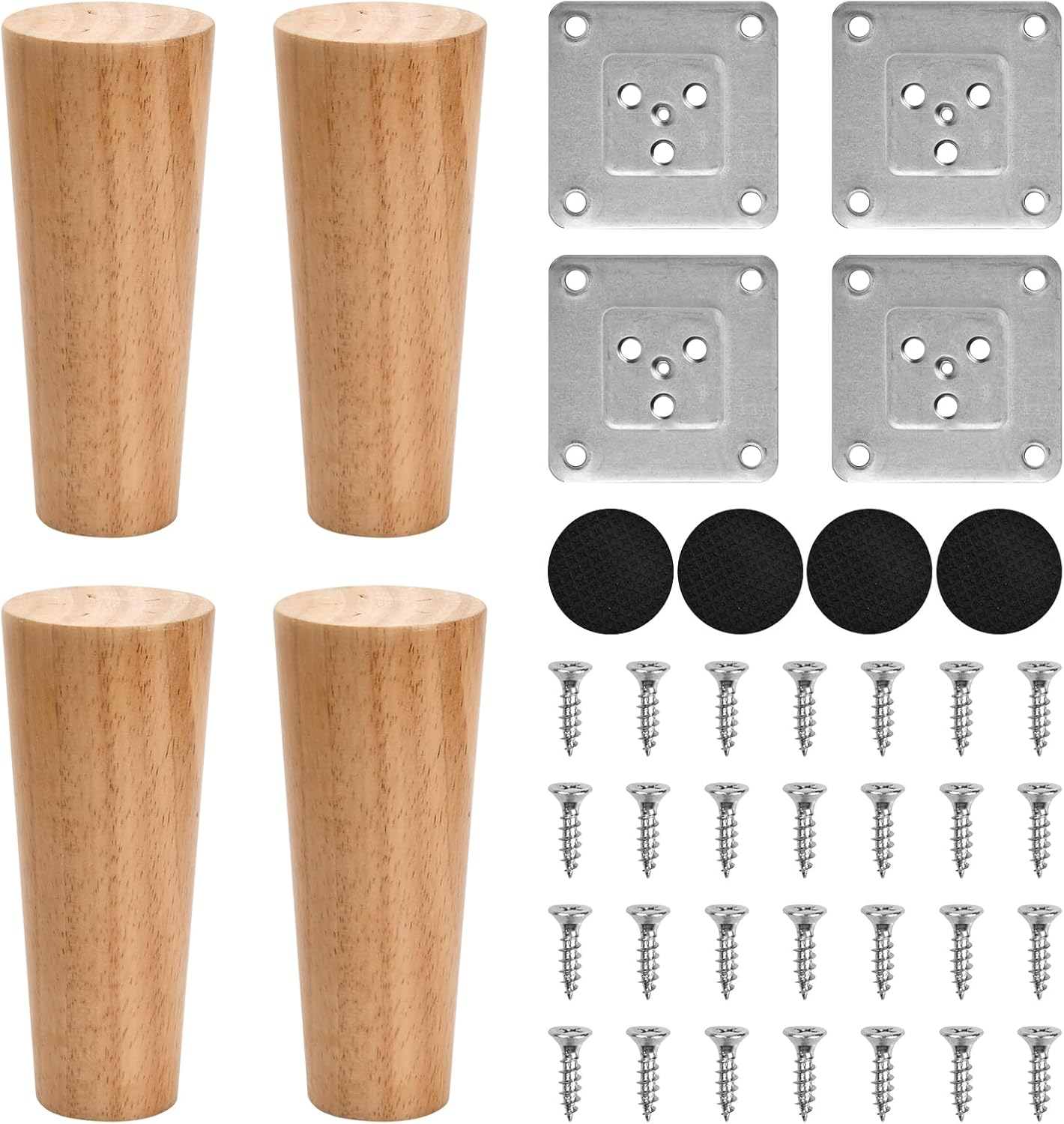 4 Pcs Wooden Furniture Legs 12cm 15cm, Wood Round Sofa Leg with Screws ...