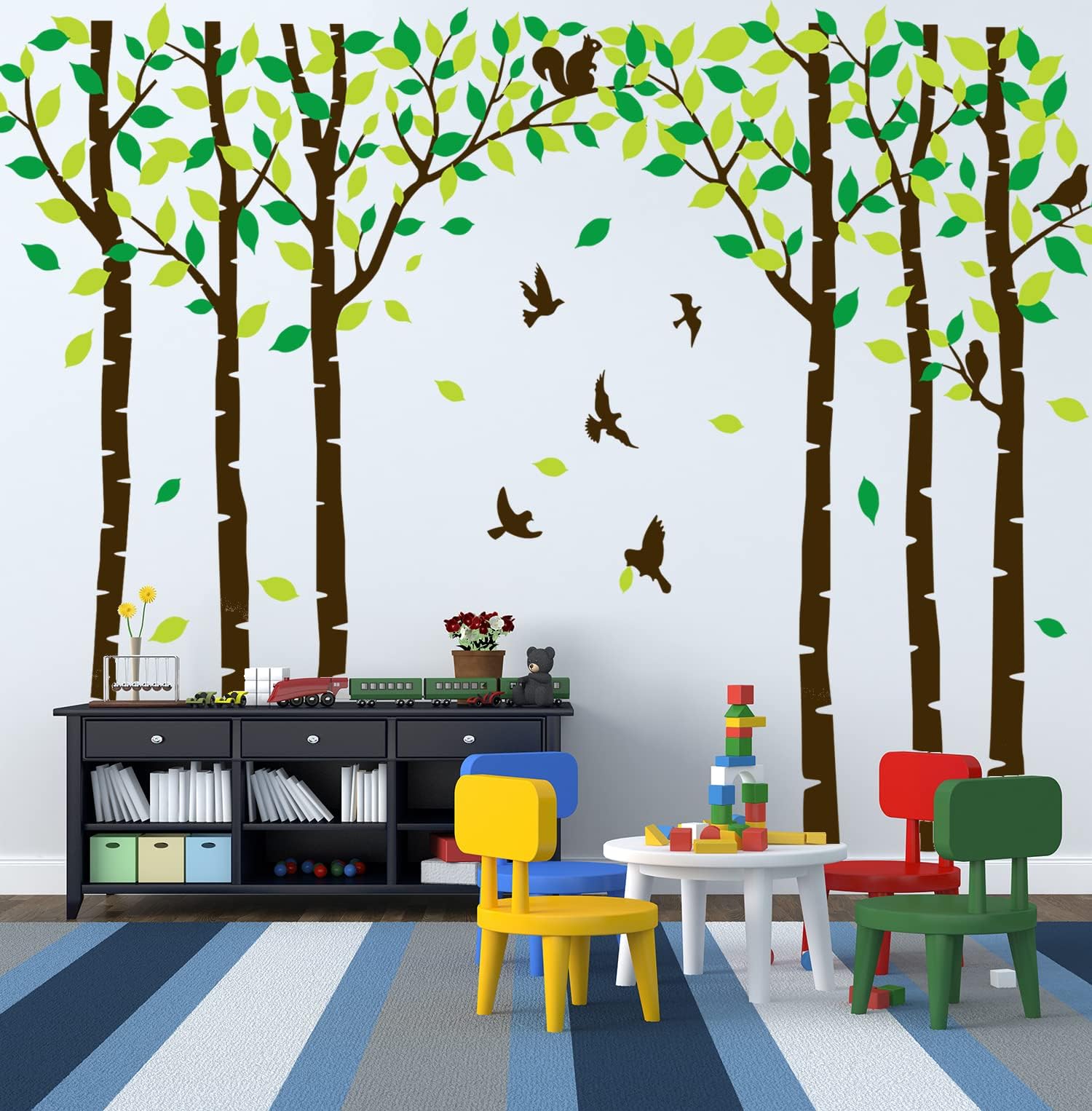 Amazon.com: Extra Large Six Birch Tree Wall Decals with Birds Squirrel ...