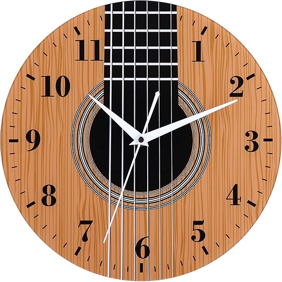Amazon.com: CIGERA 12 Inch Music Themed Wall Clock with Wooden Guitar ...
