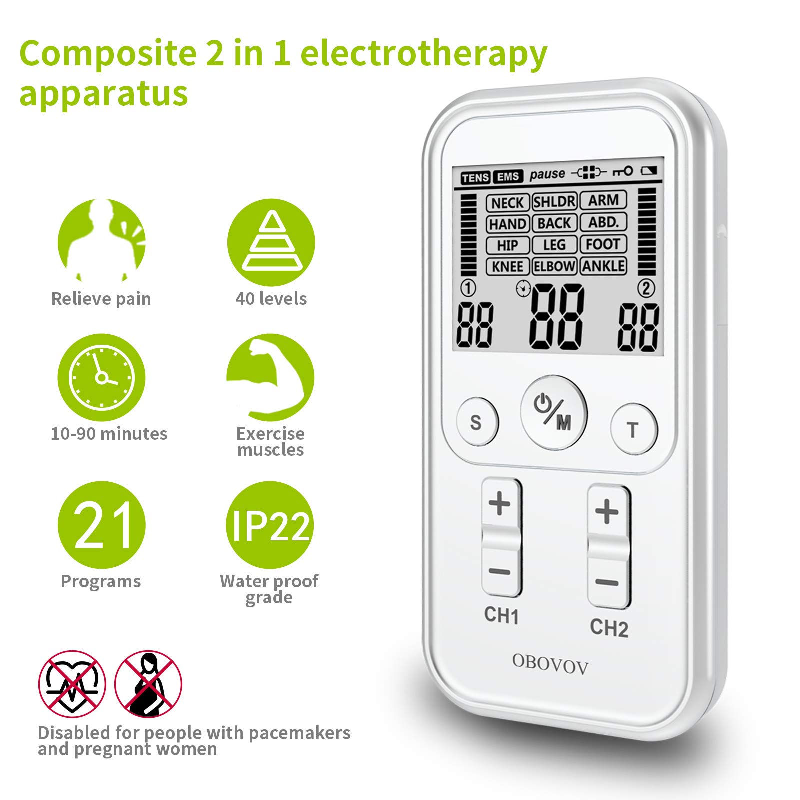 Buy Dual Channel TENS EMS Unit Muscle Stimulator, 21 Modes for Pain ...