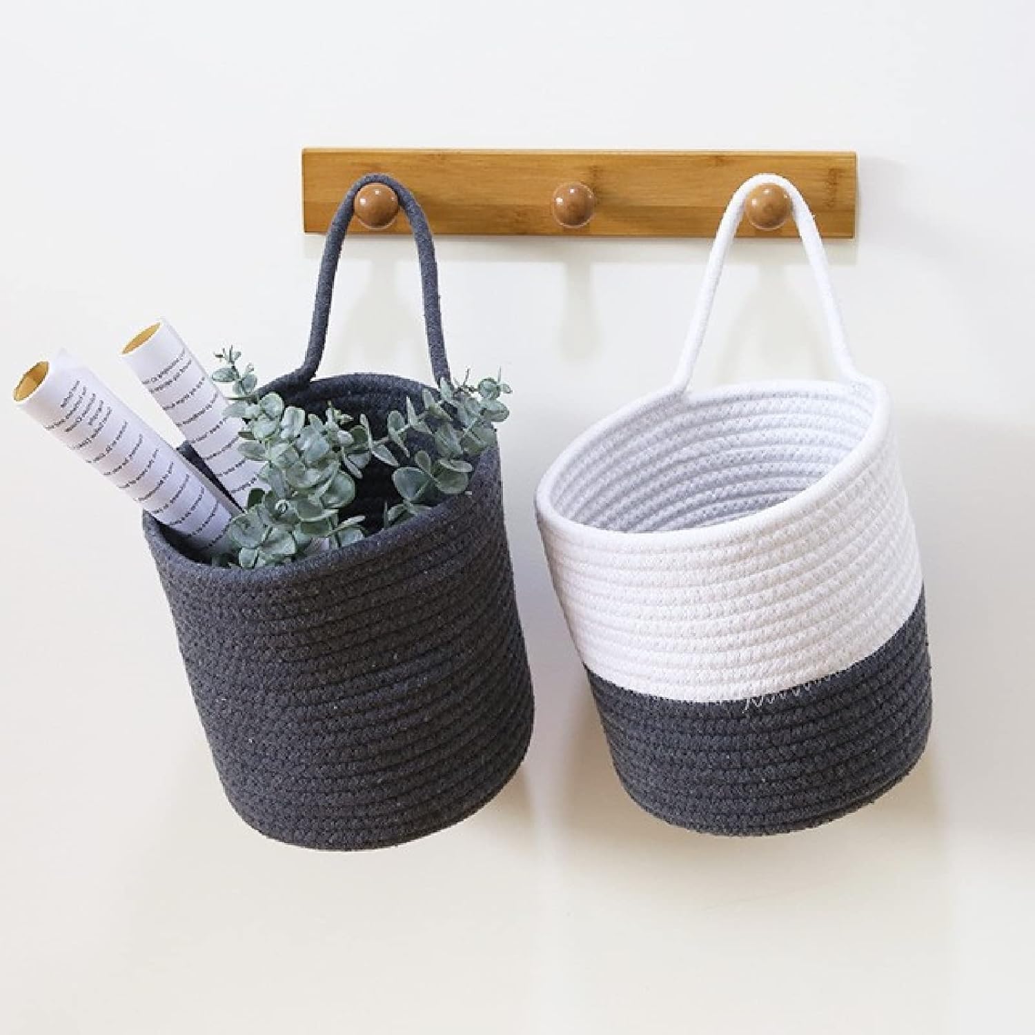 Amazon.com: KOLUZ Set of 2 Hanging Cotton Rope Baskets, Cotton Rope ...
