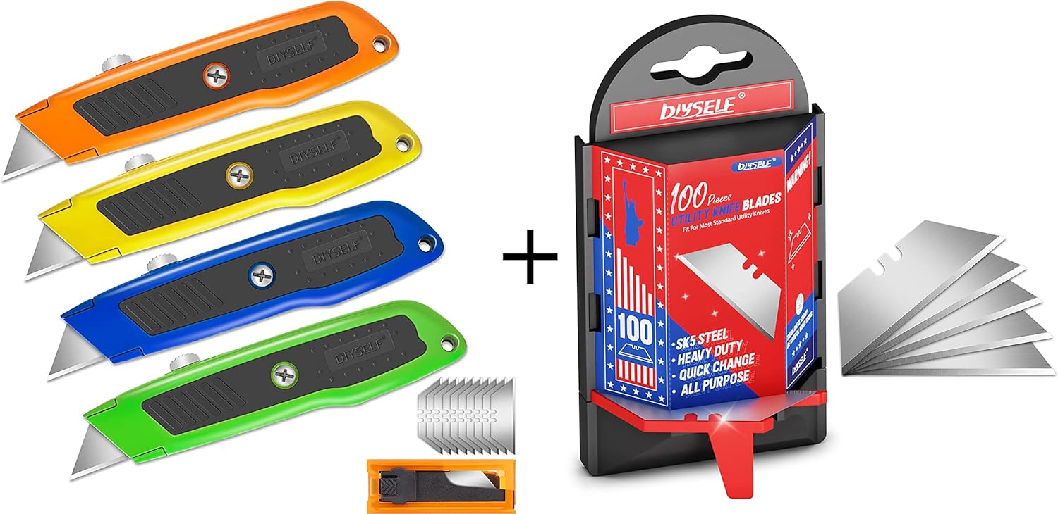 DIYSELF 4 Pack Box Cutters with 110Pcs Blades, Sharp Utility Knife ...