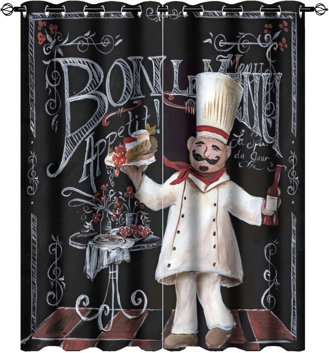 Amazon.com: Vintage Kitchen Chef Blackout Curtains - Abstract Medieval ...