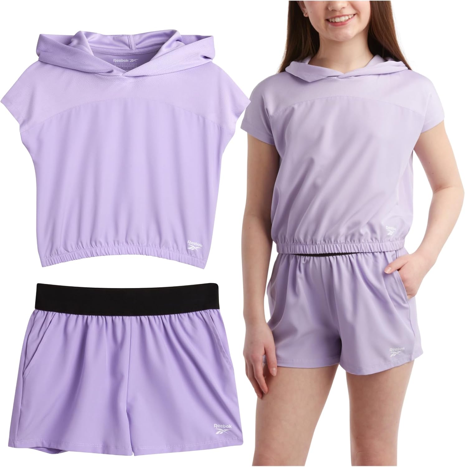 Amazon.com: Reebok Girls' Shorts Set - 2 Piece Mesh Short Sleeve Hooded ...