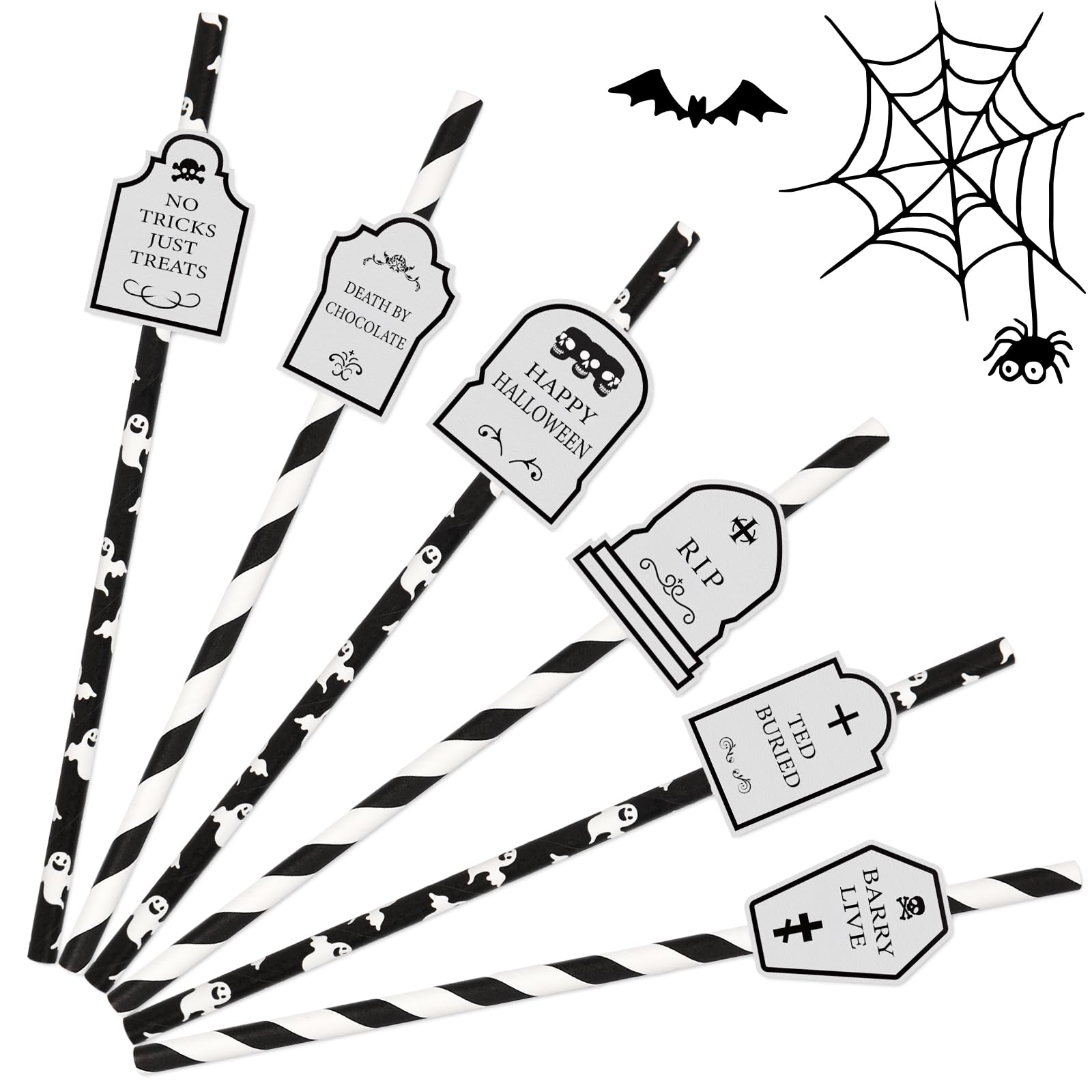 Amazon.com: JarThenaAMCS 54Pcs Halloween Tombstone Paper Straws Black ...