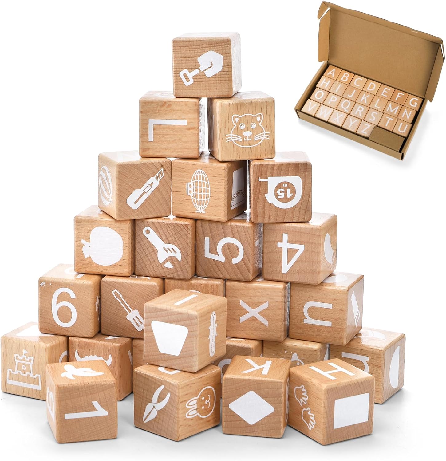 Amazon.com: Peohud 26 PCS Wooden Alphabet Blocks, Cute ABC Building ...