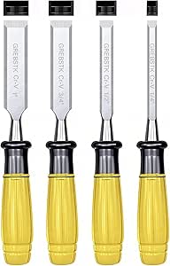 GREBSTK 4 Pcs Wood Chisel Set, CRV Steel Bevel Sharp Edge Bench Chisels ...