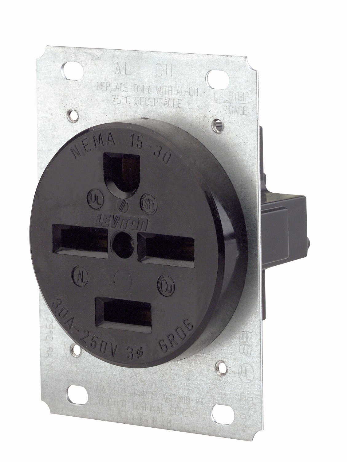 Leviton 8430 30 Amp, 250 Volt, Flush Mounting Receptacle, Industrial ...