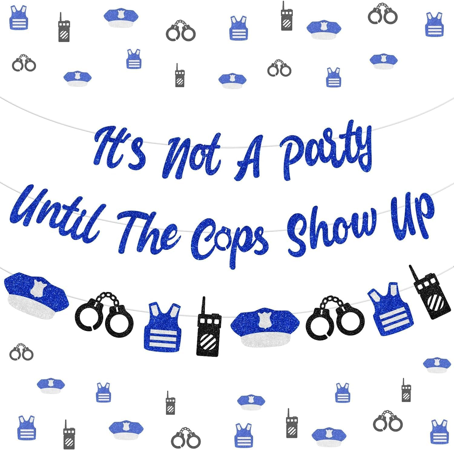 Amazon.com: Police Party Decorations Banner - Glitter Blue Police ...