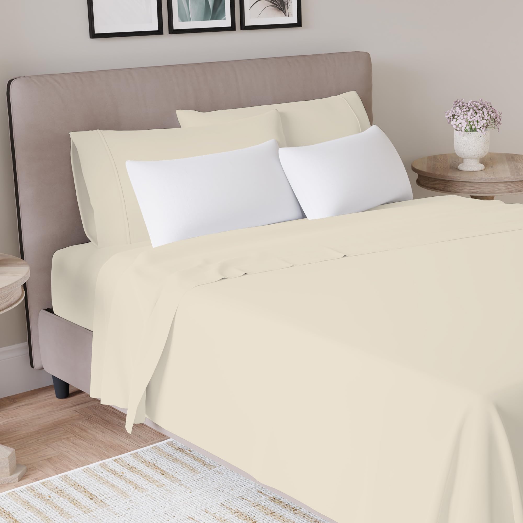 Amazon.com: 100% Cotton King Ivory Sheets, 600-Thread-Count 4-Piece ...