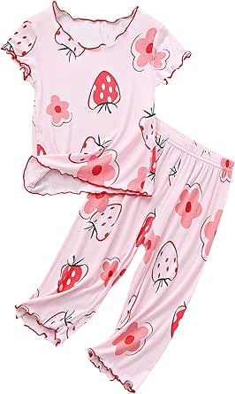 Amazon.com: Kids Girls Cute Flower Soft 𝗽ajamas Sets Short Sleeve ...
