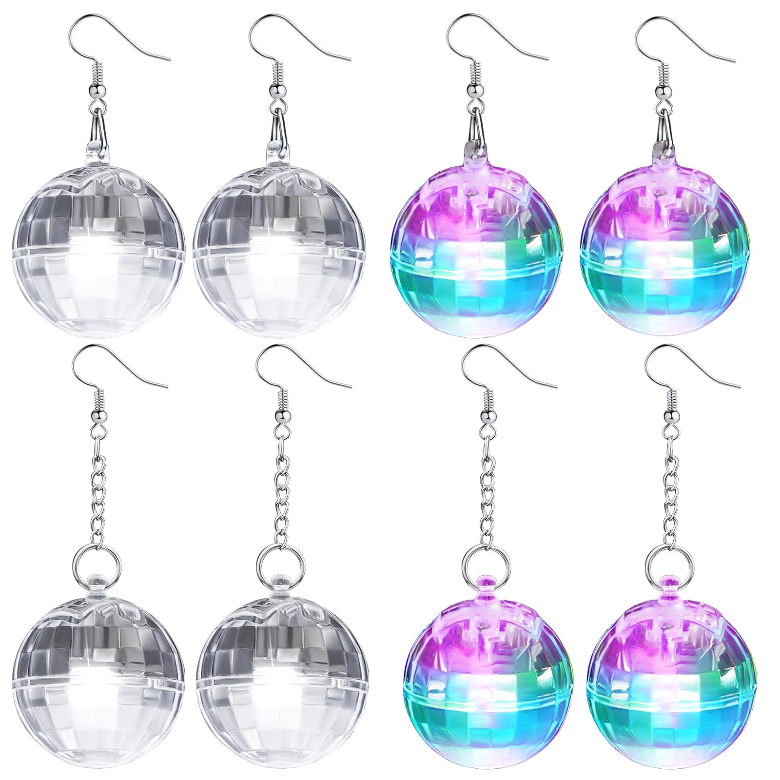 Amazon.com: Henoyso 4 Pairs 70s Light up Disco Ball Earrings LED 60s ...