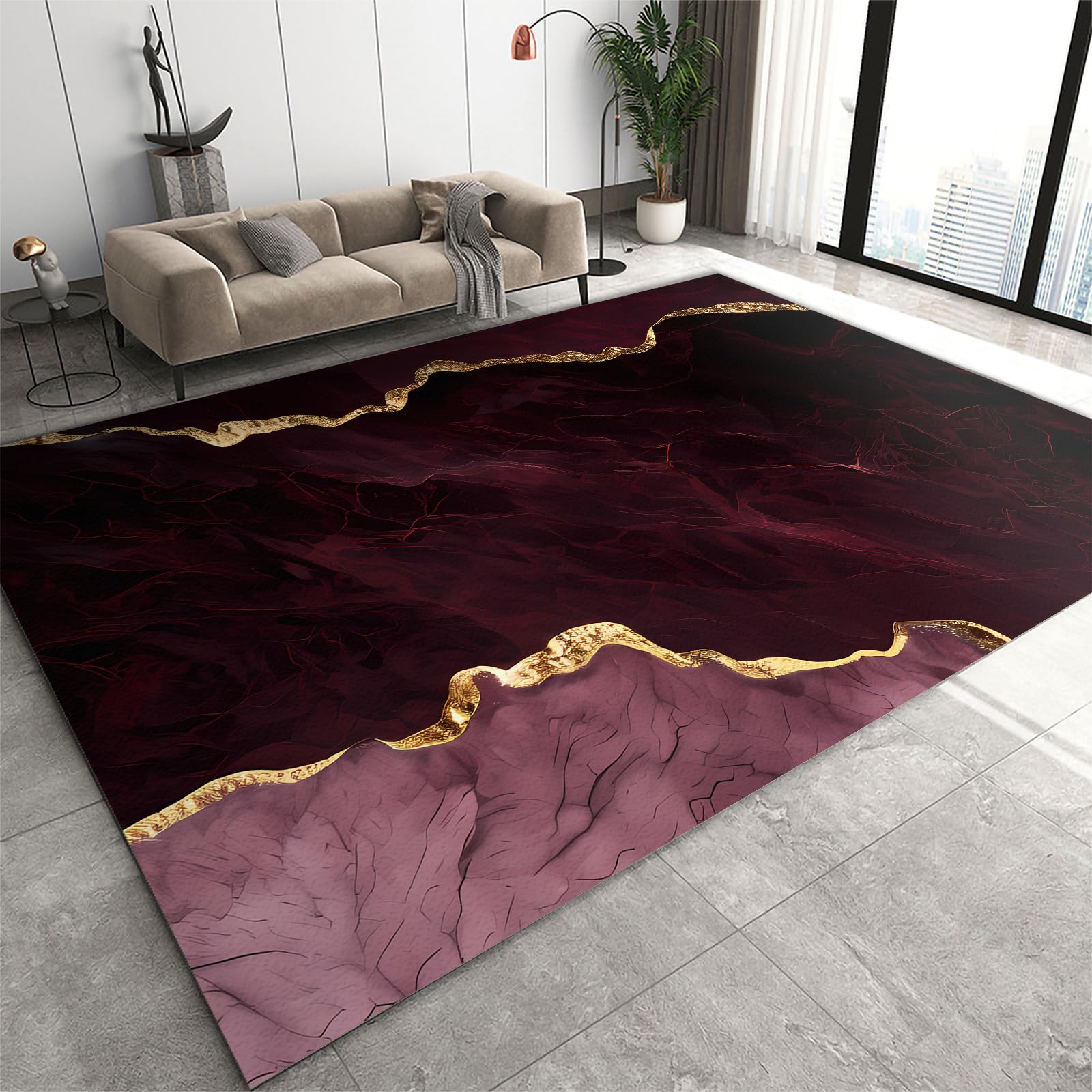 Amazon.com: Wine Red Marble 4x6 Rugs,Nordic Light Luxury Gold Texture ...