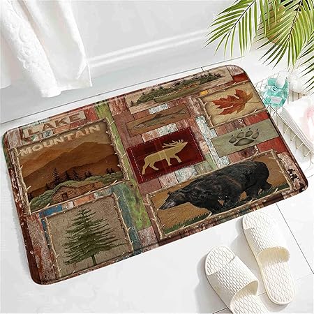 Amazon.com: Rustic Cabin Bath Mat, Mountain Forest Bear Moose Deer Farm ...
