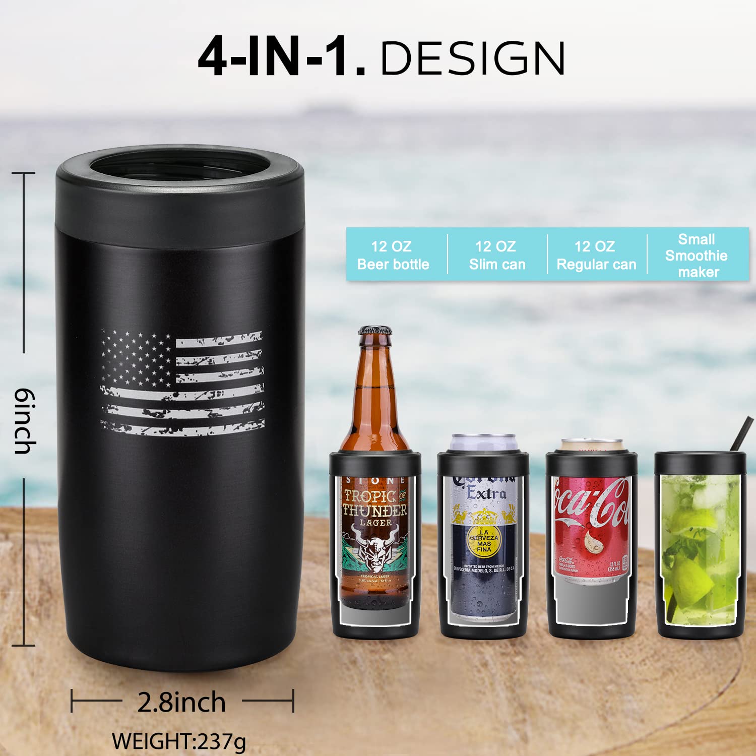 Snapklik.com : 4-in-1 Slim Can Cooler Easy To Hold Insulated Beer Can ...