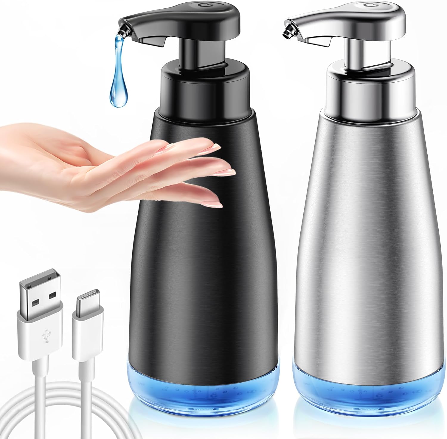 Amazon.com: 2 packs Automatic Soap Dispenser-1 Black and 1 Silver ...