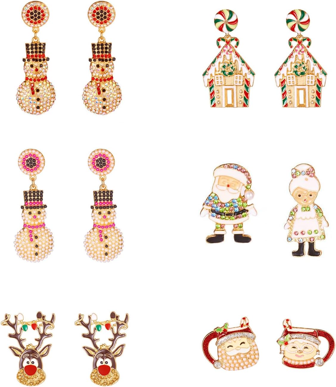 Amazon.com: lureme 6Pairs Christmas Set with Cartoon Charm Rhinestone ...