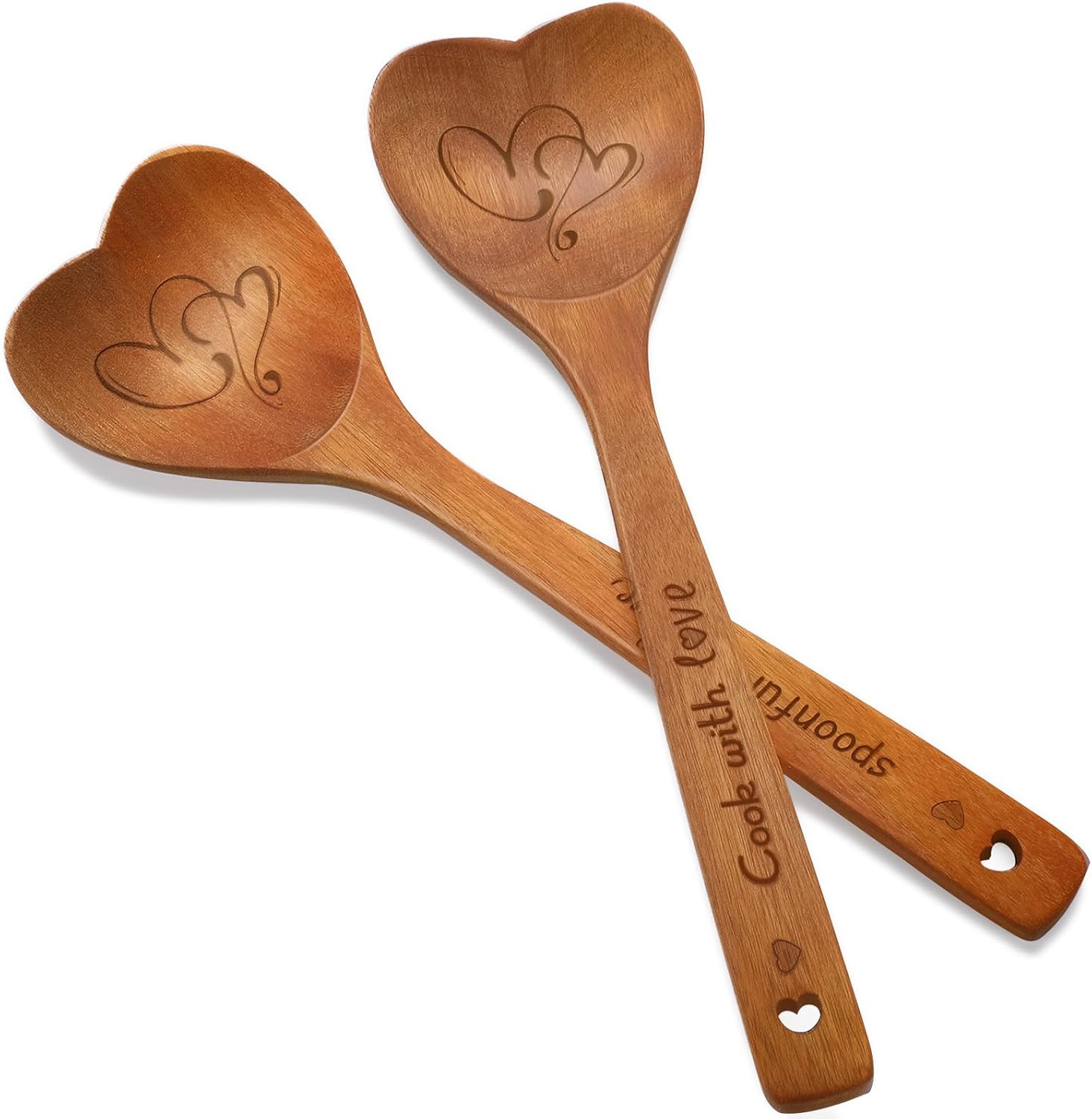 Amazon.com: Soaoo 2 Pcs Valentine‘s Day Spoons Wooden Heart Shaped ...
