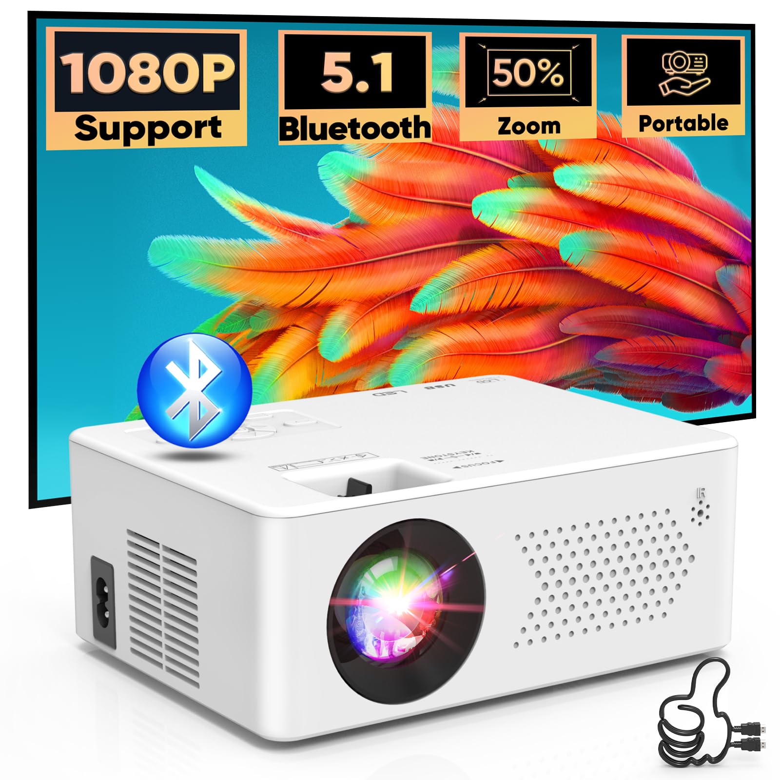 Mini Projecteur Bluetooth, AKATUO Vidéoprojecteur 1080P Full HD ...