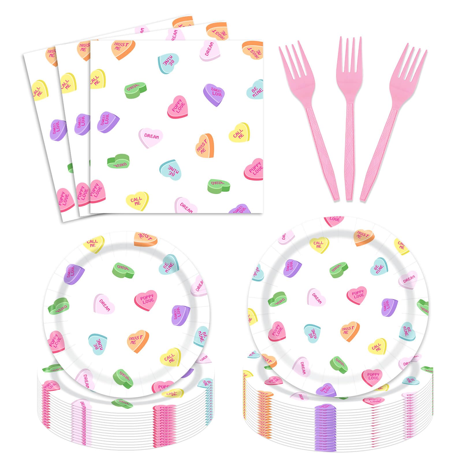 Amazon.com: 96Pcs Valentines Day Paper Tableware Set Conversation ...