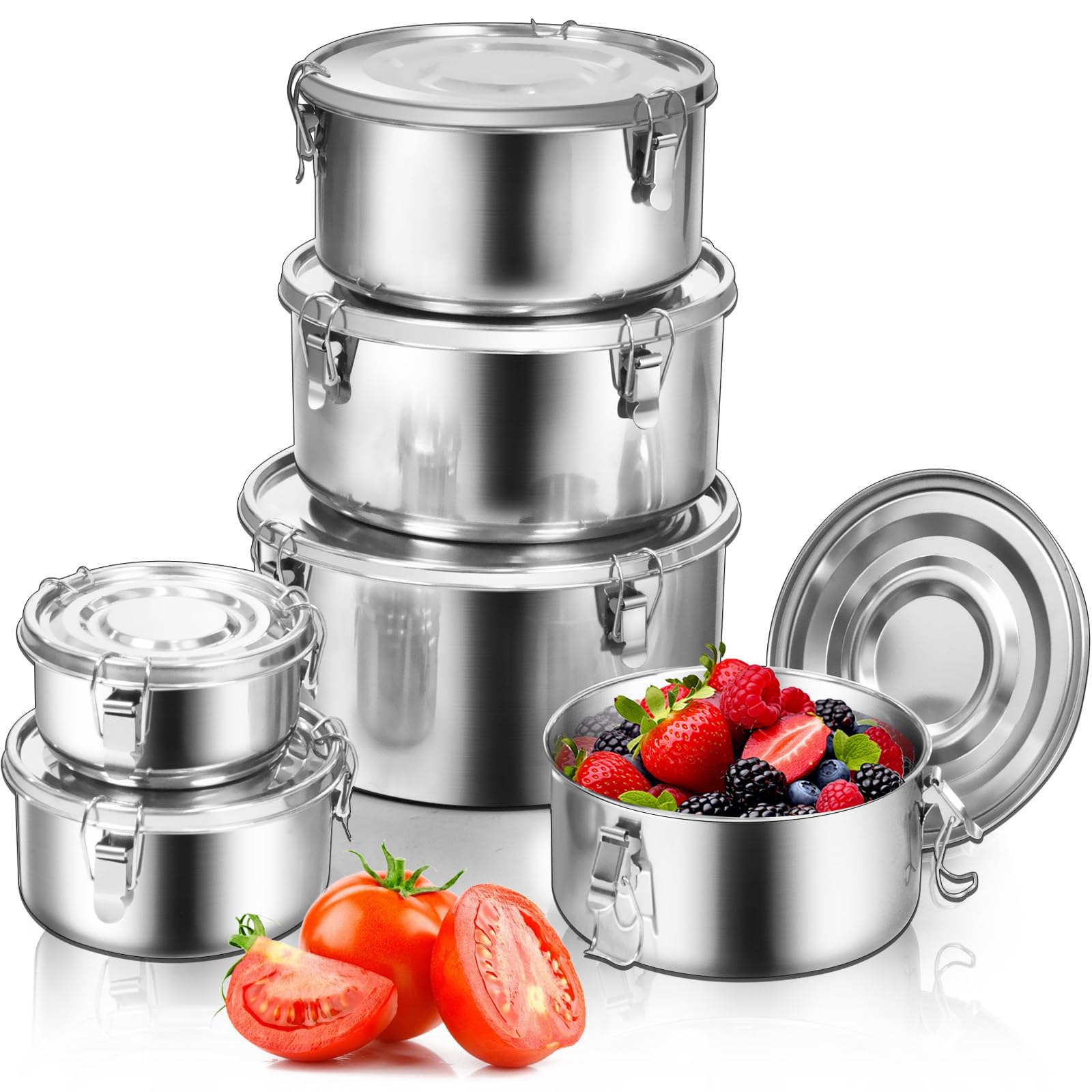 LEEPENK 6 Pcs 304 Stainless Steel Containers With Lids Stainless Steel ...