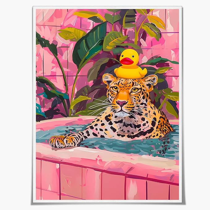 Amazon.com: Pink Leopard in Bathtub Maximalist Wall Art, Duck Orange ...