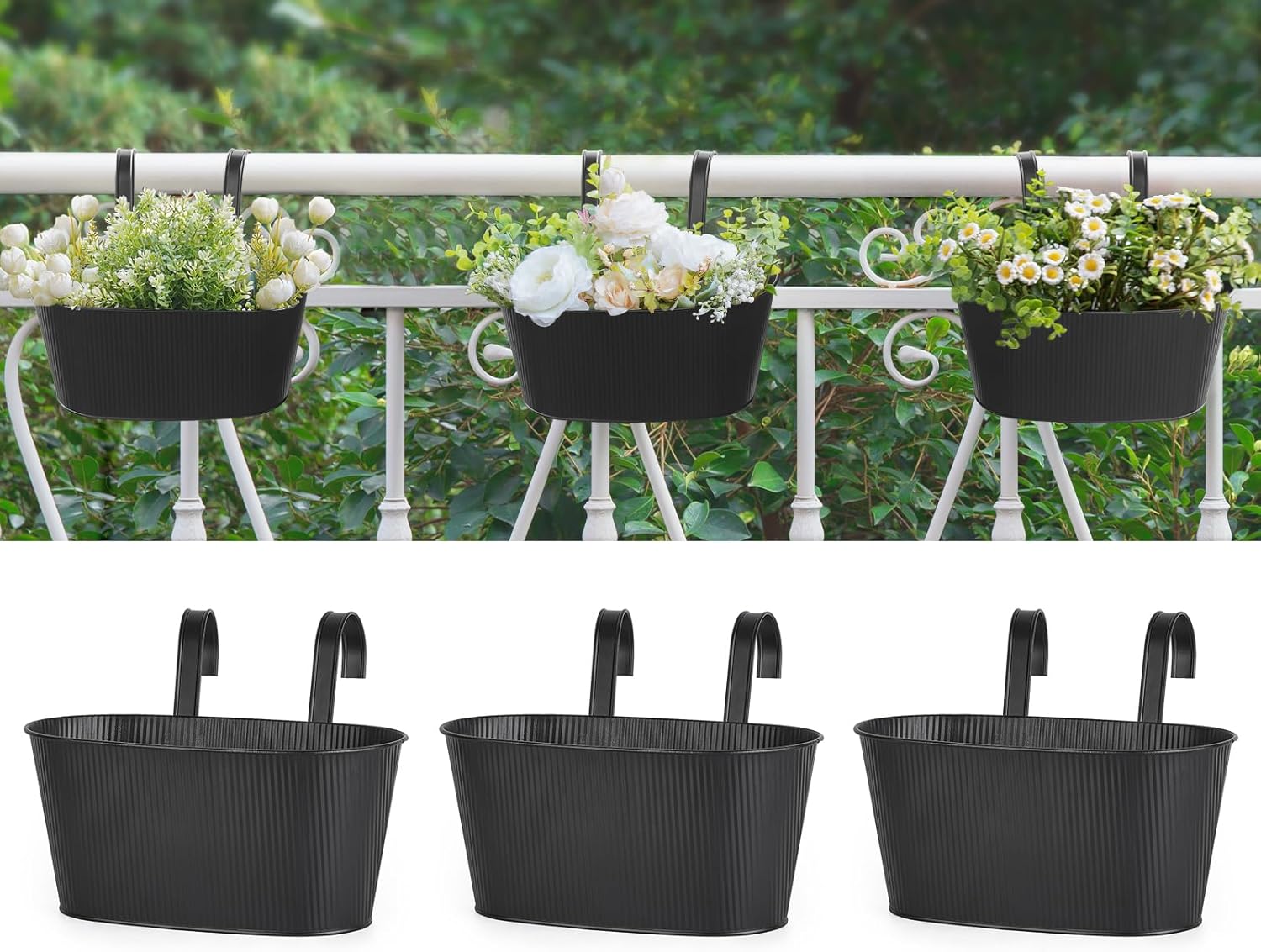 Amazon.com: Mkono Metal Railing Planter Box 3 Pack Balcony Hanging ...