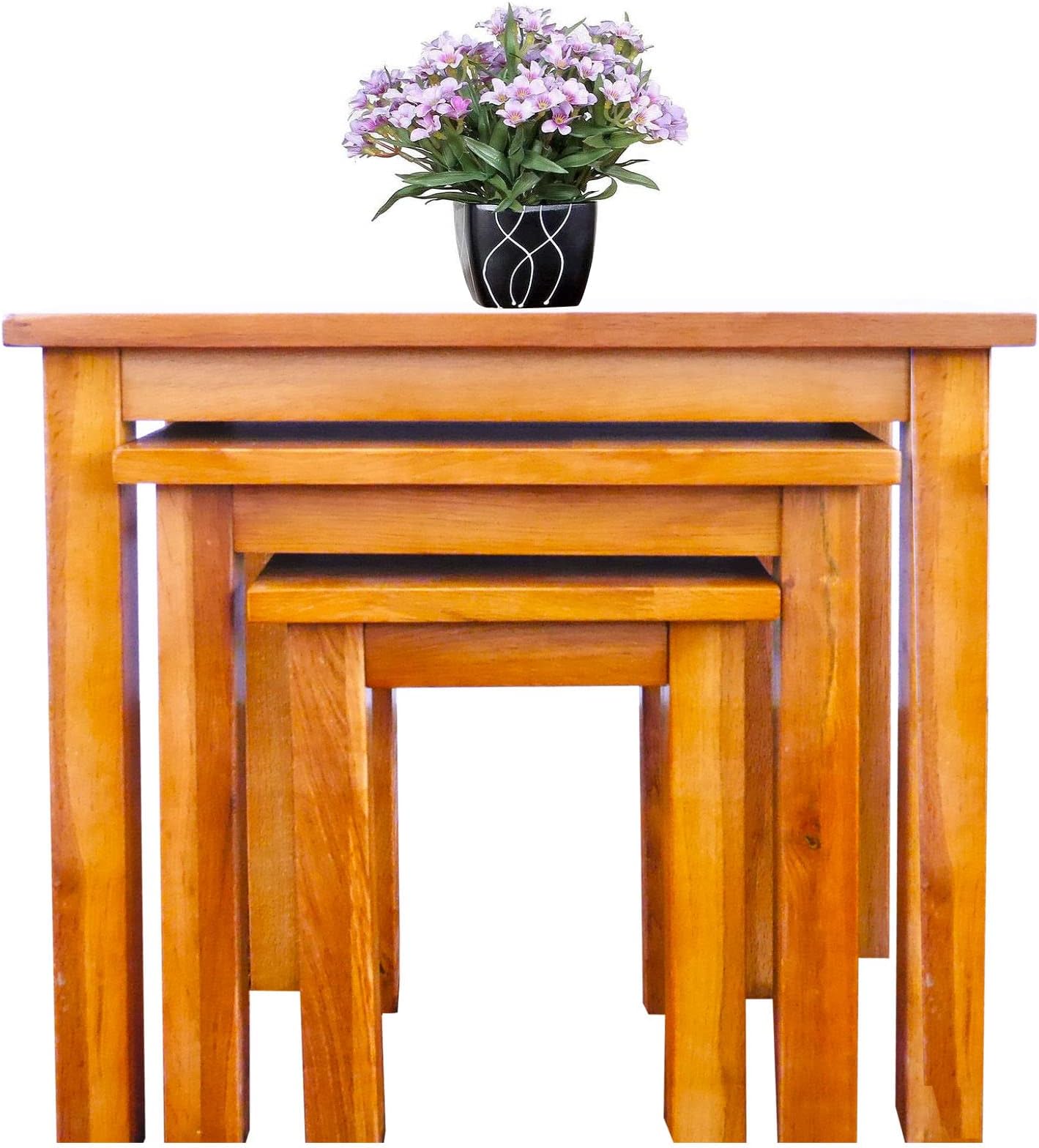 Aurotrice OAK Nest of Tables Wood Coffee Tables Solid Legs Stand Side ...