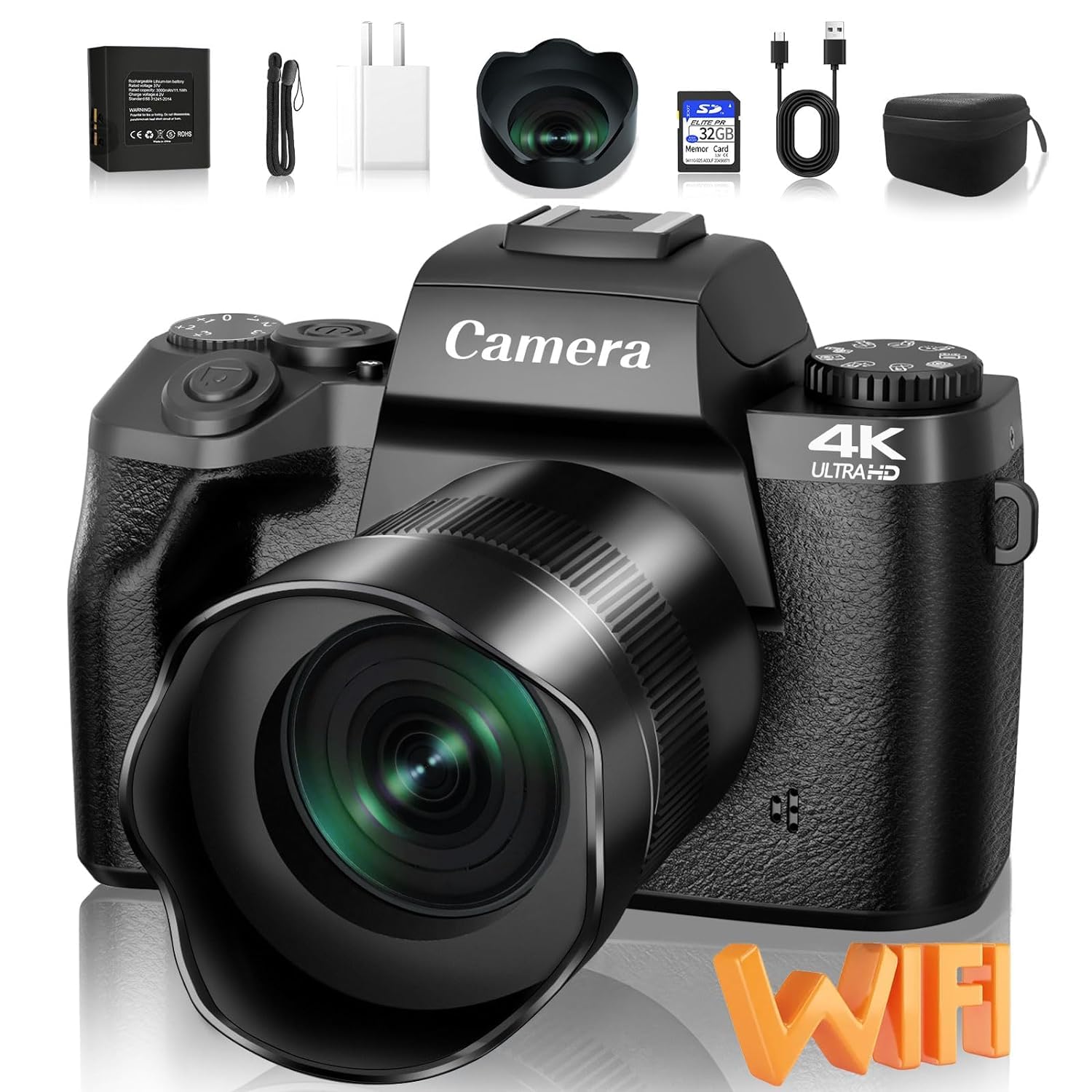 Buy Digital Camera, 4K 64MP WiFi Touch Screen Vlogging Camera, 32GB SD ...