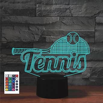 SUPERRUIDALONG 3D Tennis Rackets Night Lights Remote Control 16 Color ...